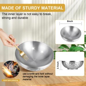 YAROMO Stainless Steel Bowl Silver Cutlery, Double-Walled, Insulated, Suitable for Hot and Cold Food,8 Inches, Can Be Soup Bowl, Ramen Bowl, Salad Bowl, Fruit Bowl. A good helper in the kitchen.