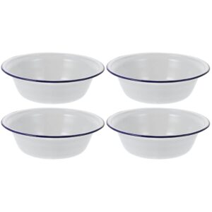 healvian enamel basin 4 pcs enamel bowl white enamelware with blue rim salad serving bowl food dinner plates vintage flower face washing basin for camping enamel soup basin