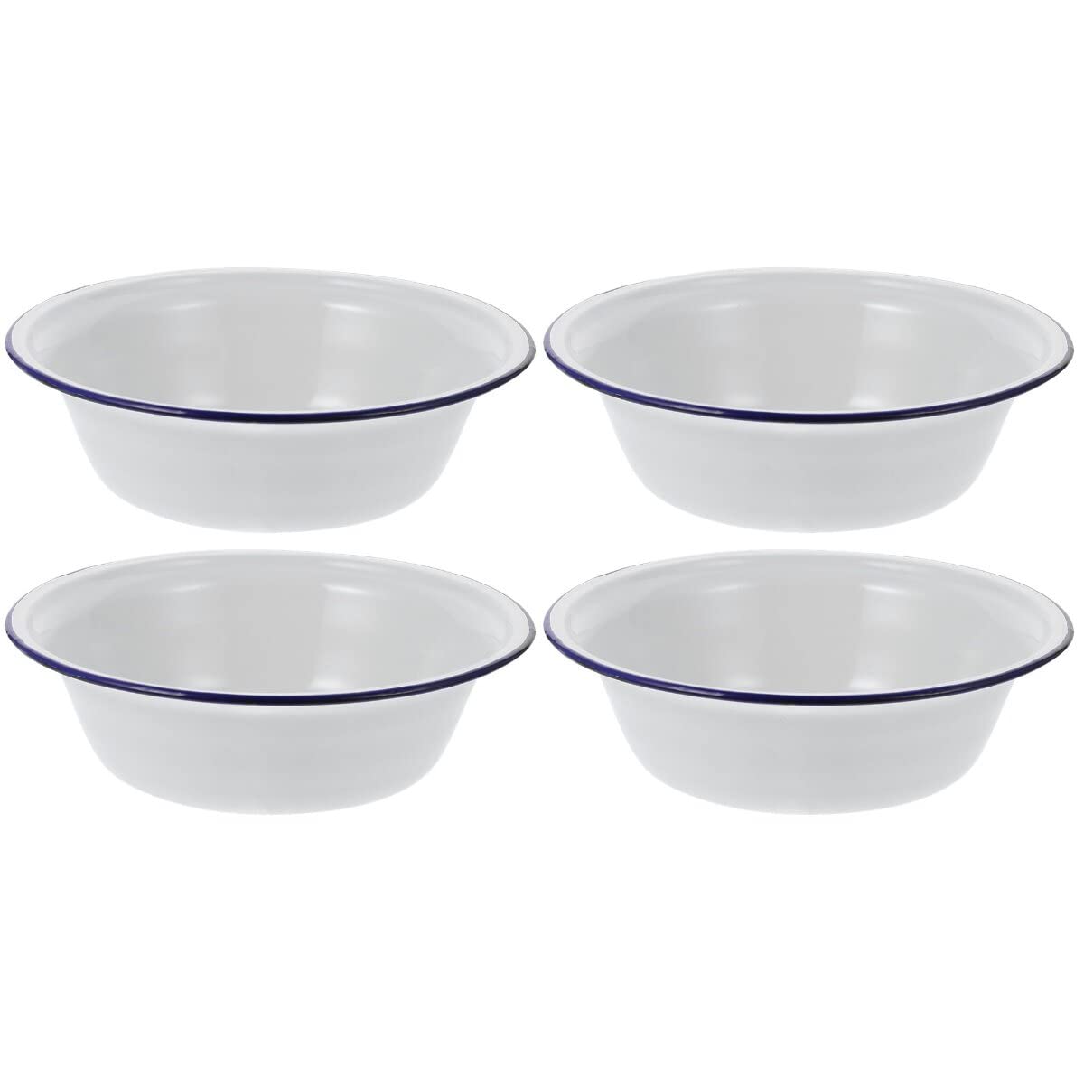 Healvian Enamel Basin 4 Pcs Enamel Bowl White Enamelware With Blue Rim Salad Serving Bowl Food Dinner Plates Vintage Flower Face Washing Basin for Camping Enamel Soup Basin