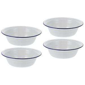 Healvian Enamel Basin 4 Pcs Enamel Bowl White Enamelware With Blue Rim Salad Serving Bowl Food Dinner Plates Vintage Flower Face Washing Basin for Camping Enamel Soup Basin