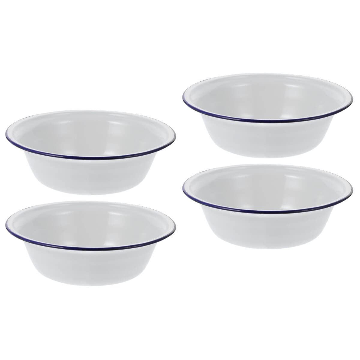 Healvian Enamel Basin 4 Pcs Enamel Bowl White Enamelware With Blue Rim Salad Serving Bowl Food Dinner Plates Vintage Flower Face Washing Basin for Camping Enamel Soup Basin