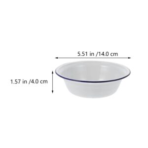 Healvian Enamel Basin 4 Pcs Enamel Bowl White Enamelware With Blue Rim Salad Serving Bowl Food Dinner Plates Vintage Flower Face Washing Basin for Camping Enamel Soup Basin