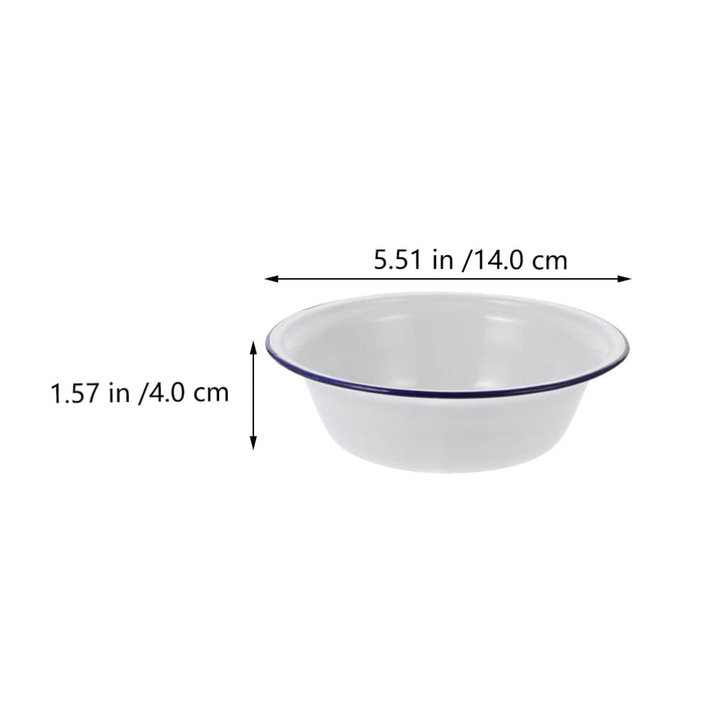 Healvian Enamel Basin 4 Pcs Enamel Bowl White Enamelware With Blue Rim Salad Serving Bowl Food Dinner Plates Vintage Flower Face Washing Basin for Camping Enamel Soup Basin