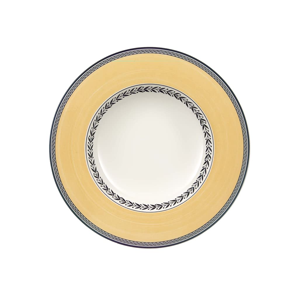 Villeroy & Boch Audun Fleur Rim Soup, 9.5 in, White/Gray/Yellow