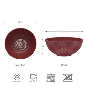 bzyoo BPA-Free Dishwasher Safe 100% Melamine Plastic Designed 23oz Bowl Set Best for Indoor and Outdoor Party Portion Control Health Living (4 PCS 23oz Bowl set, la la Mandala Red)