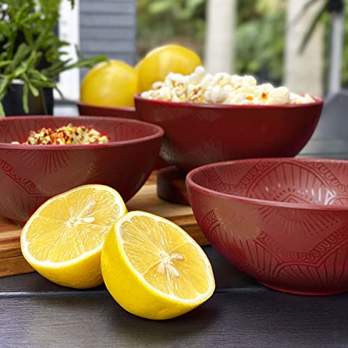 bzyoo BPA-Free Dishwasher Safe 100% Melamine Plastic Designed 23oz Bowl Set Best for Indoor and Outdoor Party Portion Control Health Living (4 PCS 23oz Bowl set, la la Mandala Red)