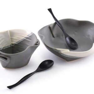 Contemporary Twist Salad and Soup Bowl Set in Grey/White, Handmade Pottery