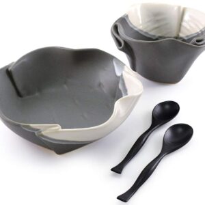 Contemporary Twist Salad and Soup Bowl Set in Grey/White, Handmade Pottery