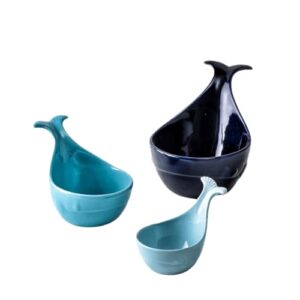 afybl porcelain ceramic whale shaped bowls ramekins set/stackable white dipping bowls with handle for fruit, salad, candy, nut, and snack set of 3 (whale bowl)