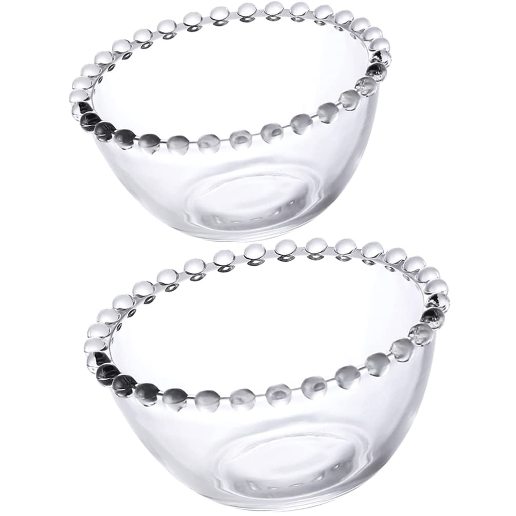 Hemoton 2pcs Glass Salad Bowls Fruit Bowl with Beaded Edges Clear Large Serving Bowl Mixing Bowl Dessert Bowls Cubilose Bowls Snack Yogurt Sauce Prep Plates for Home Kitchen