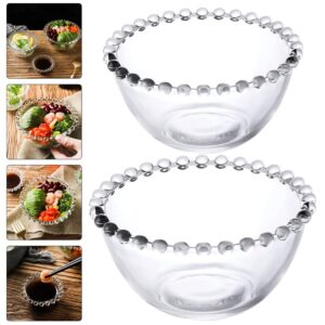 Hemoton 2pcs Glass Salad Bowls Fruit Bowl with Beaded Edges Clear Large Serving Bowl Mixing Bowl Dessert Bowls Cubilose Bowls Snack Yogurt Sauce Prep Plates for Home Kitchen