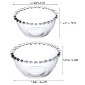 Hemoton 2pcs Glass Salad Bowls Fruit Bowl with Beaded Edges Clear Large Serving Bowl Mixing Bowl Dessert Bowls Cubilose Bowls Snack Yogurt Sauce Prep Plates for Home Kitchen