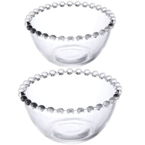 Hemoton 2pcs Glass Salad Bowls Fruit Bowl with Beaded Edges Clear Large Serving Bowl Mixing Bowl Dessert Bowls Cubilose Bowls Snack Yogurt Sauce Prep Plates for Home Kitchen