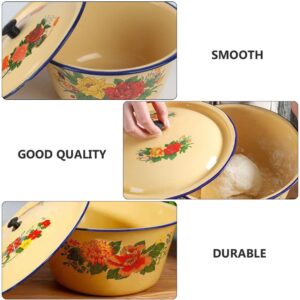 Yardwe Vintage Enamelware Soup Bowl with Lid Enamelware Basin Set Mixing Bowl for Kitchen Round Salad Serving Bowl Vintage Dinner Bowls for Ramen Soup Noodle Snack 21. 7x21. 7cm ( Random pattern )