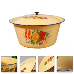 Yardwe Vintage Enamelware Soup Bowl with Lid Enamelware Basin Set Mixing Bowl for Kitchen Round Salad Serving Bowl Vintage Dinner Bowls for Ramen Soup Noodle Snack 21. 7x21. 7cm ( Random pattern )