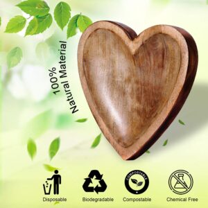 SUNDERSHALA Wooden Serving Tray Plate - Heart Shape - Best Romantic Idea For Everyone You Love - Unique and Handmade Wedding Serving Tray Plate for Snack(8"x8"x1.5") Set of 1