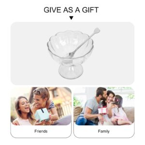 Cabilock Small Dessert Cup with Spoon Cute Footed Tulip Clear Dessert Bowls Cups Perfect for Dessert Sundae Ice Cream Fruit Salad Snack Pudding Cups 2 Sets (4.33x3.54 inch)