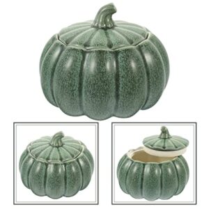 GANAZONO Candy Bowl Ceramic Pumpkin Soup Bowl with Lid Porcelain Dessert Bowl Decorative Casserole Kitchen Stew Pot Cereal Bowl Dinnerware for Microwave Oven Stove Fall Candy Bowl