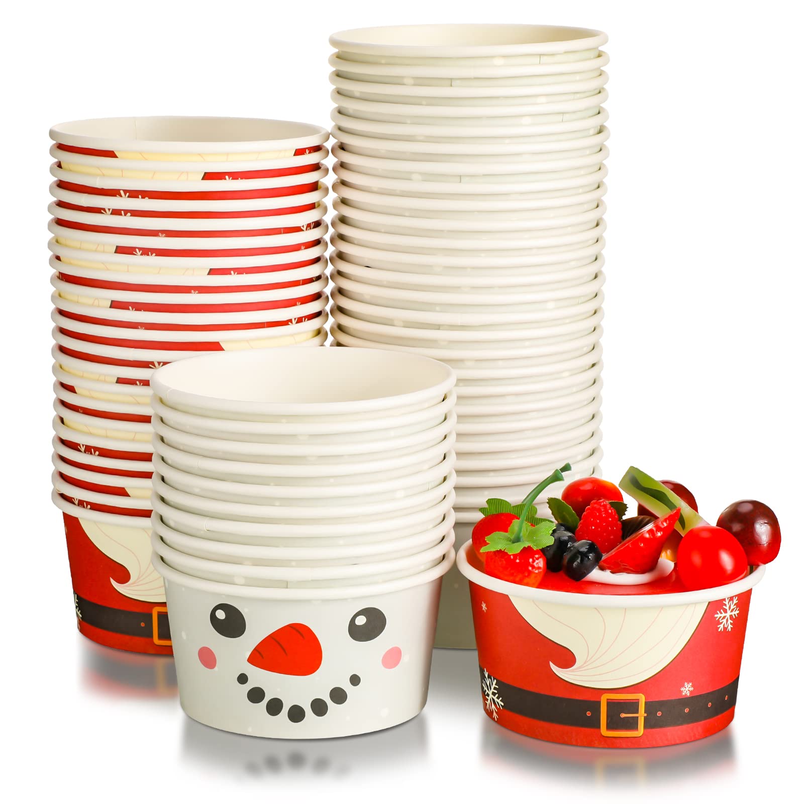 Hotop 72 Pack 16 oz Christmas Snack Cups Disposable Ice Cream Cups Yogurt Paper Bowls Dessert Cups Santa Snack Candy Cups Snowman Sundae Cups Christmas Paper Bowls for Party Supplies (Cute Style)