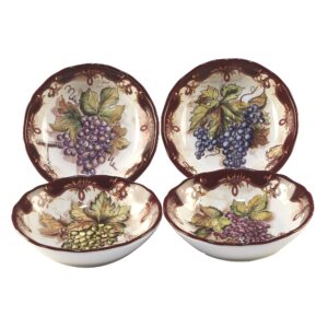 certified international vintners journal 8.25" soup/pasta bowls, brown, purple, ivory, set of 4