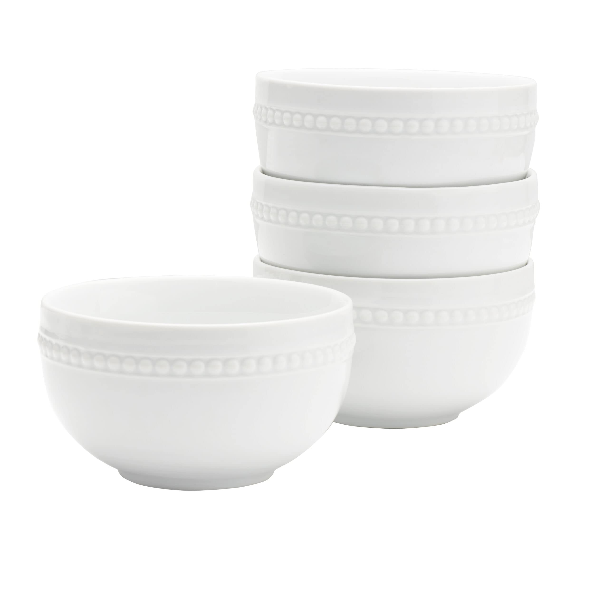 Everyday White by Fitz and Floyd Beaded Small Fruit Dessert Bowls, White, Set of 4