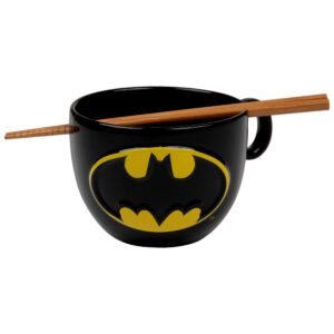 dc batman bat symbol ramen bowl with chopsticks