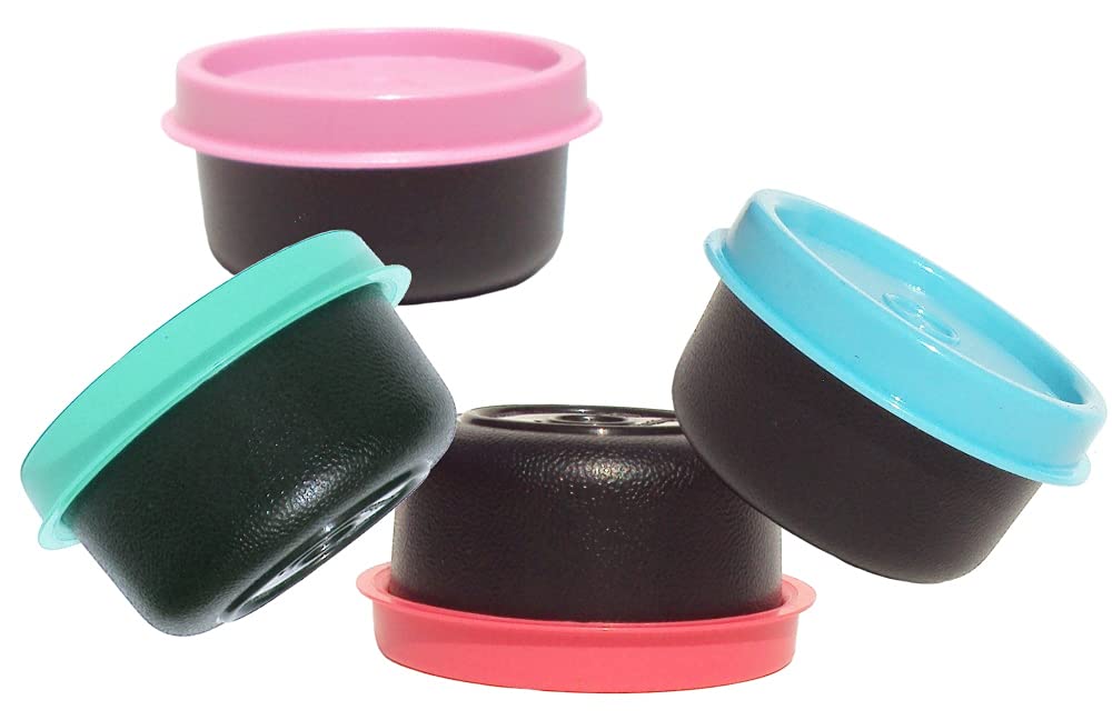 Tupperware Smidgets Set 4 Black with Pink Mint Green Blue and Coral Seals