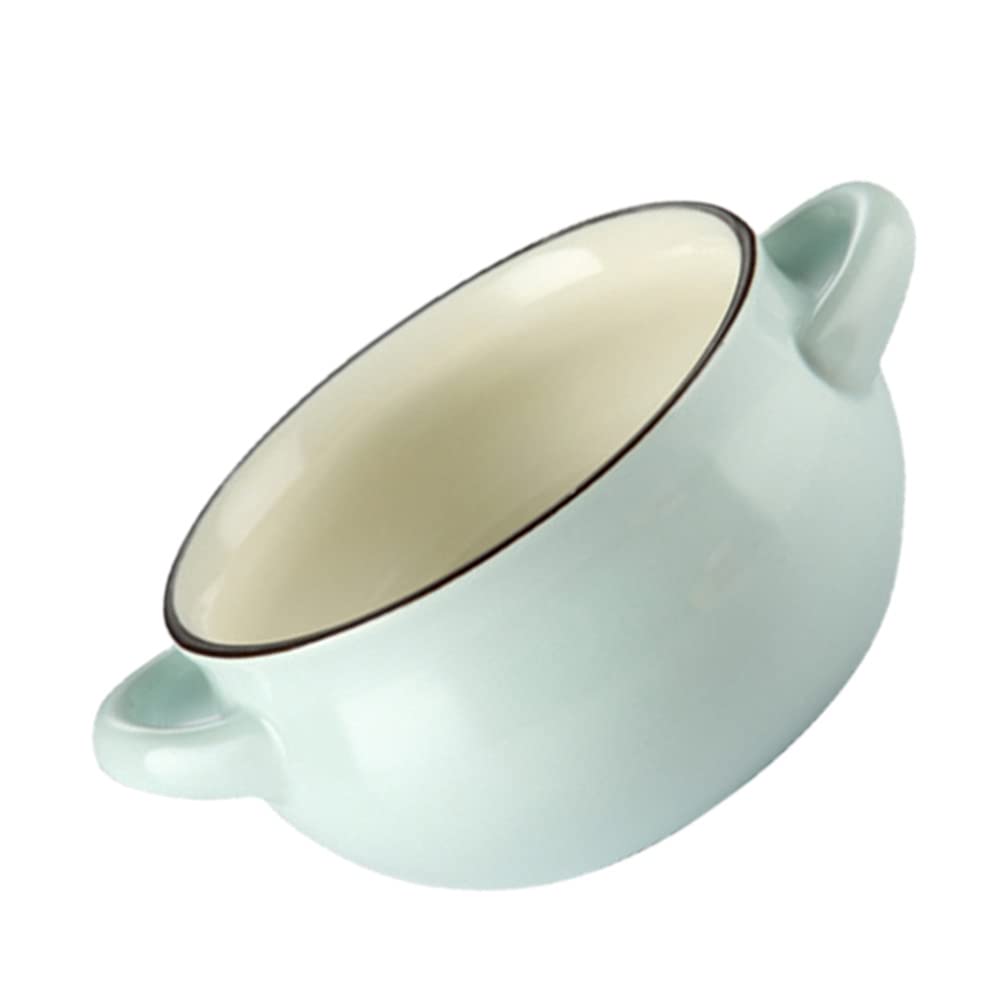 Luxshiny Bowls French Onion Soup Bowls Ceramic Soup Pot, Soup French Onion Bowl Dessert Pudding Bowl with Double Handles for Home Kitchen (Blue) French Onion Soup Ramen