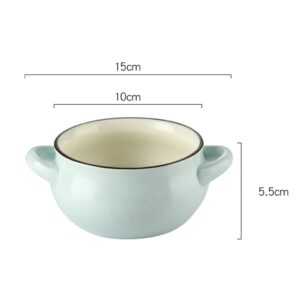 Luxshiny Bowls French Onion Soup Bowls Ceramic Soup Pot, Soup French Onion Bowl Dessert Pudding Bowl with Double Handles for Home Kitchen (Blue) French Onion Soup Ramen