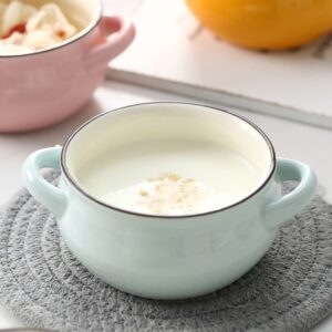 Luxshiny Bowls French Onion Soup Bowls Ceramic Soup Pot, Soup French Onion Bowl Dessert Pudding Bowl with Double Handles for Home Kitchen (Blue) French Onion Soup Ramen