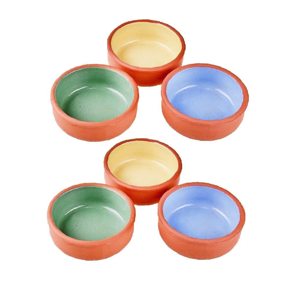 Handmade Cooking Clay Bowls Set of 6, Glazed Clay Pot for Cooking, Colorful Terracotta Pudding Bowls, Traditional Mexican Dishes, Ancient Terracotta Cookware, Cazuelas de Barro Mexicanas