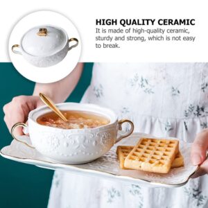 Zerodeko 1 Set of Ceramic Soup Bowls with Handles Porcelain Soup for French Onion Soup Cereal Beef Stew Chill Pasta Pot Pies Microwave