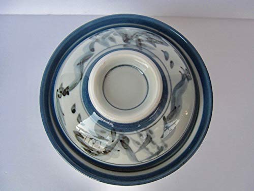 Japanese 6.1 Inches Diameter Porcelain Sansui Donburi Bowl Ramen Noodle Soup Rice Bowl with Lid Grey M51910 Made in Japan