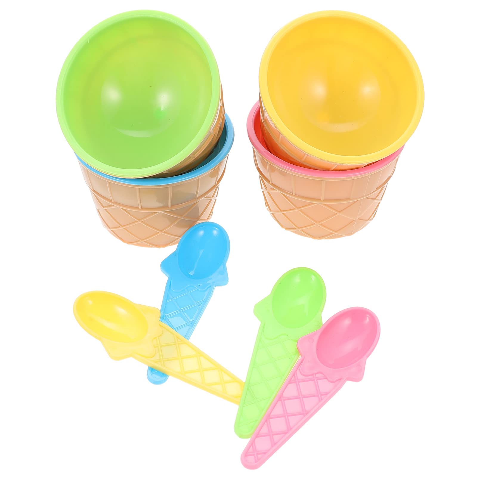 Zerodeko 4 Sets Plastic Ice Cream Bowl with Spoons Double Layer Ice Cream Cups Candy Color Reusable Dessert Bowls Sundae Cups Yogurt Dishes Mixing Bowls