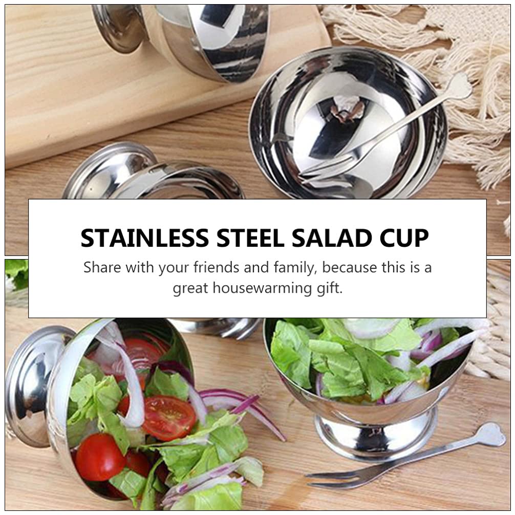 Cabilock Metal Salad Cup 2pcs Stainless Steel s Dessert Cups with Footed for Dessert Ice Cream Fruit Salad Snack Cocktail Condiment Ice Cream Bowl