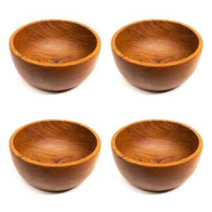 rainforest bowls set of 4 7" large classic javanese teak wood bowls- perfect for everyday use, hot & cold friendly, ultra-durable- premium solid wooden bowls handcrafted by indonesian artisans