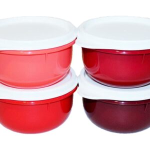 Tupperware (4) Little Lil' Ideal Bowls 8 Ounce Snack Cups Shades of Red