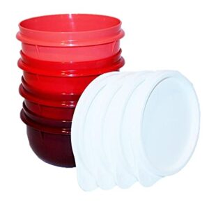 Tupperware (4) Little Lil' Ideal Bowls 8 Ounce Snack Cups Shades of Red