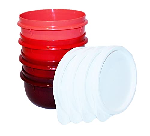 Tupperware (4) Little Lil' Ideal Bowls 8 Ounce Snack Cups Shades of Red