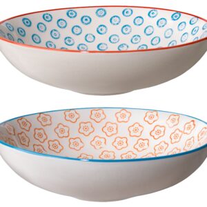 Bloomingville Ceramic Pasta Bowls Emma - colorful Serving Dish Dia 7.5'' H 2'', blue-orange, Stoneware, Set of 2 Styles, content 19.25 fl oz