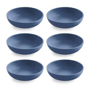 tarhong planta artisan solids low bowl, planta (majority plant based with melamine binder), shatterproof, indoor/outdoor entertaining, matte blue, set of 6