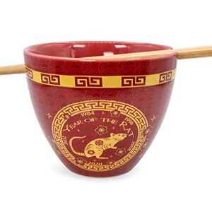 Boom Trendz Year Of The Rat Chinese Zodiac Ceramic Dinnerware Set | Includes 16-Ounce Ramen Noodle Bowl and Wooden Chopsticks Asian Food Dish For Home & Kitchen Kawaii Lunar New Gifts Red One Size