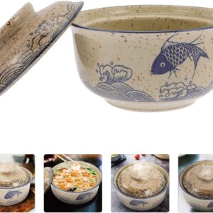 OIDESA Big Ramen Bowl Japanese Noodle Bowls with Lid Large Ceramic Bowl with Lid and for Soup Rice Noodle and Porridge Microwave Oven Safety 6. 5inch