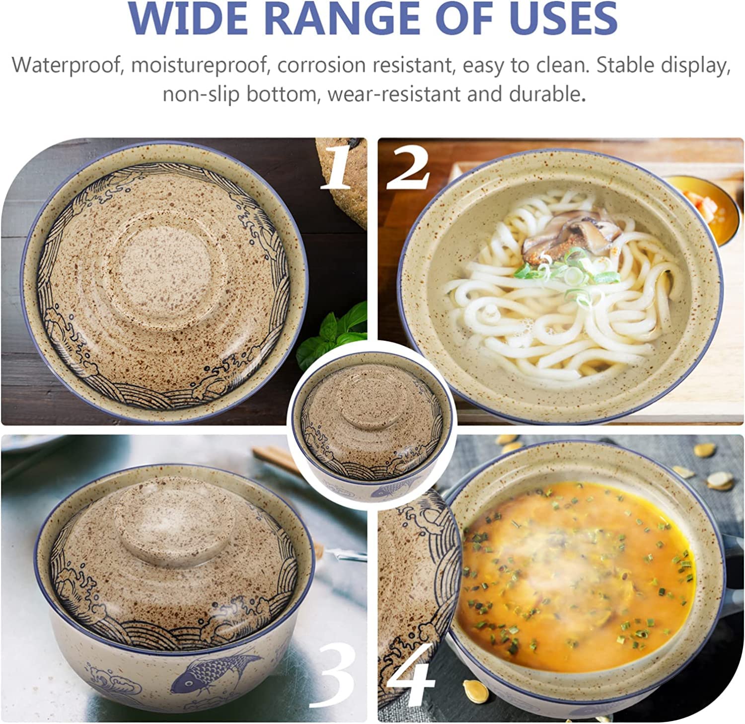 OIDESA Big Ramen Bowl Japanese Noodle Bowls with Lid Large Ceramic Bowl with Lid and for Soup Rice Noodle and Porridge Microwave Oven Safety 6. 5inch