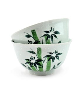 2 piece large japanese noodle bowl set ~ 41 ounce porcelain ramen noodle bowls hand-painted green bamboo for ramen noodle salad udon soba pho asian noodles f15746