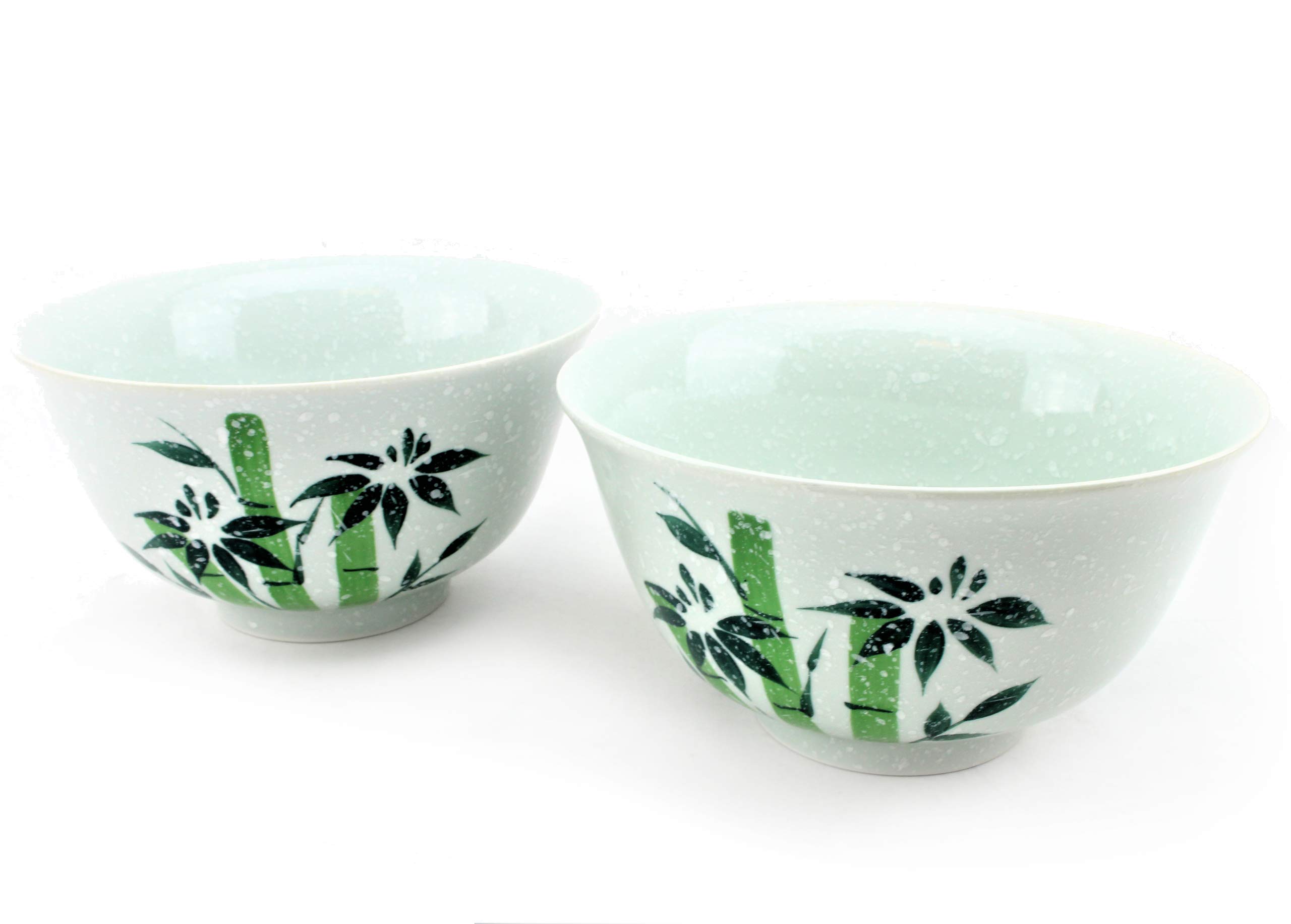 2 Piece Large Japanese Noodle Bowl Set ~ 41 Ounce Porcelain Ramen Noodle Bowls Hand-Painted Green Bamboo for Ramen Noodle Salad Udon Soba Pho Asian Noodles F15746