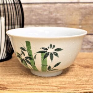 2 Piece Large Japanese Noodle Bowl Set ~ 41 Ounce Porcelain Ramen Noodle Bowls Hand-Painted Green Bamboo for Ramen Noodle Salad Udon Soba Pho Asian Noodles F15746