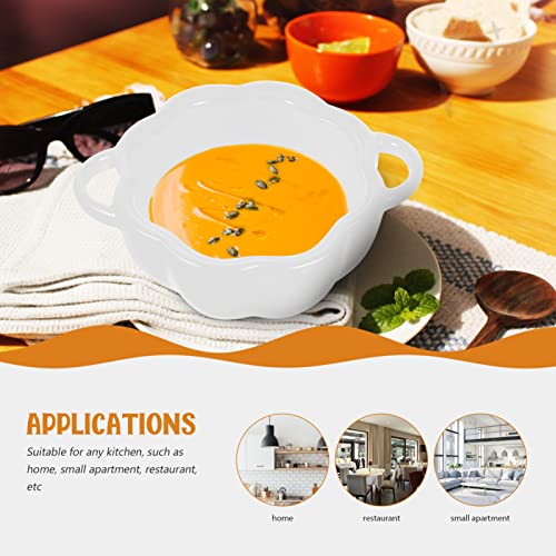 Hemoton Pumpkin Serving Bowl Ceramic Pumpkin Soup Bowl for Halloween, 450ML (15oz) Pumpkin Soup Bowl Dish, Soup Bowl with Lid (White) Ceramic Canister Ceramic Soup Bowl