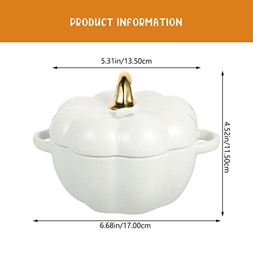 Hemoton Pumpkin Serving Bowl Ceramic Pumpkin Soup Bowl for Halloween, 450ML (15oz) Pumpkin Soup Bowl Dish, Soup Bowl with Lid (White) Ceramic Canister Ceramic Soup Bowl