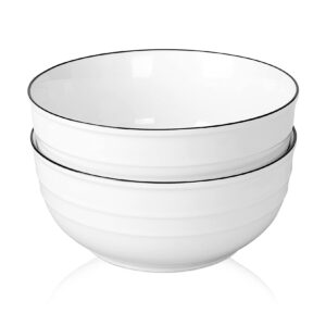 tglbt 60 oz. porcelain salad/soup bowl set of 2 for soup, snacks and vegetable salad, large stackable round bowl, white